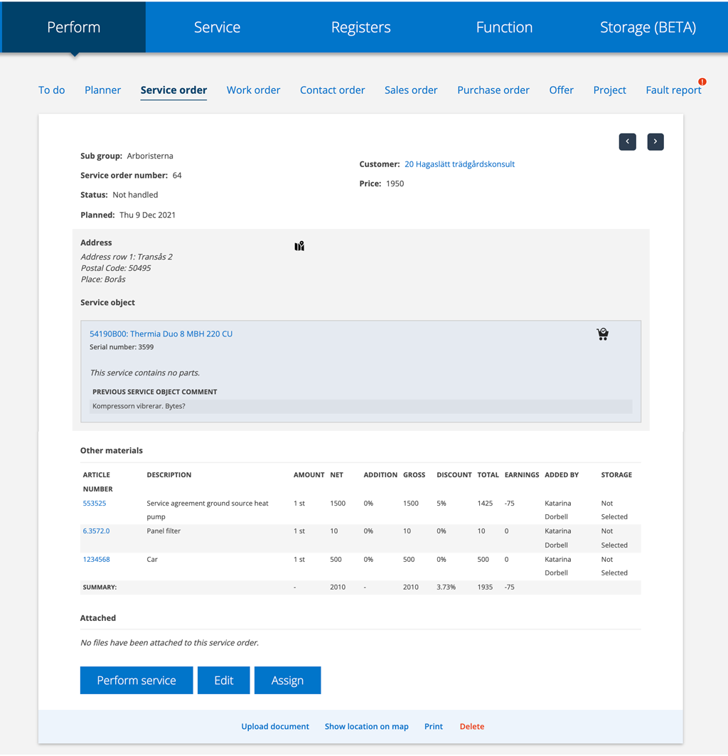 Service order – support.serviceprotokoll.se