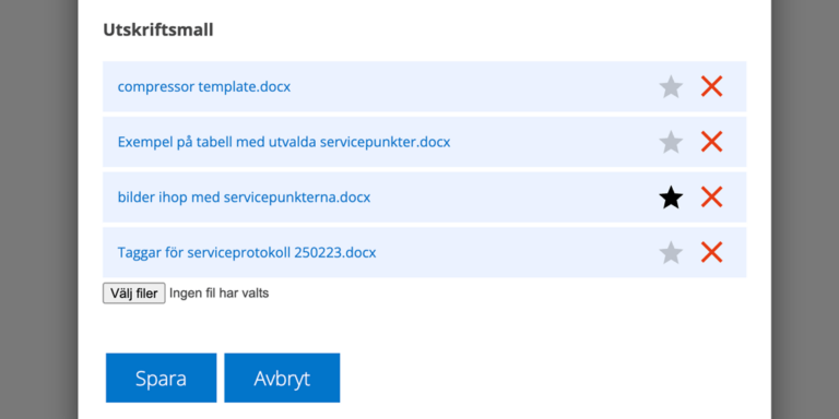 Egna utskriftsmallar – support.serviceprotokoll.se